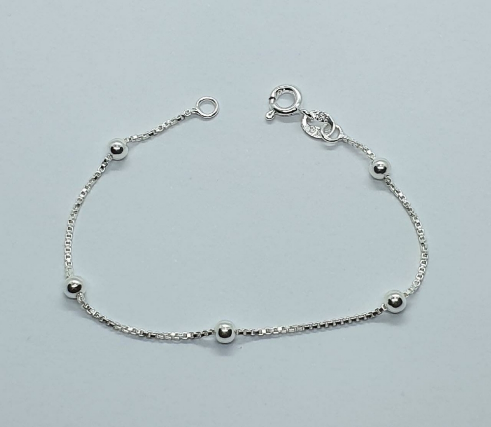 PULSEIRA DE PRATA INFANTIL COM 5 BOLINHAS