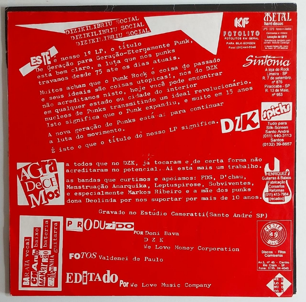 DZK - De Geração para Geração Eternamente Punk (LP)(Usado)