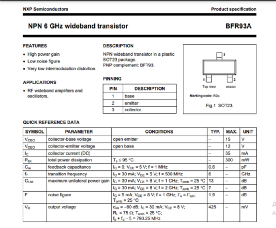 TRANSISTOR BFR93A SOT-23-3