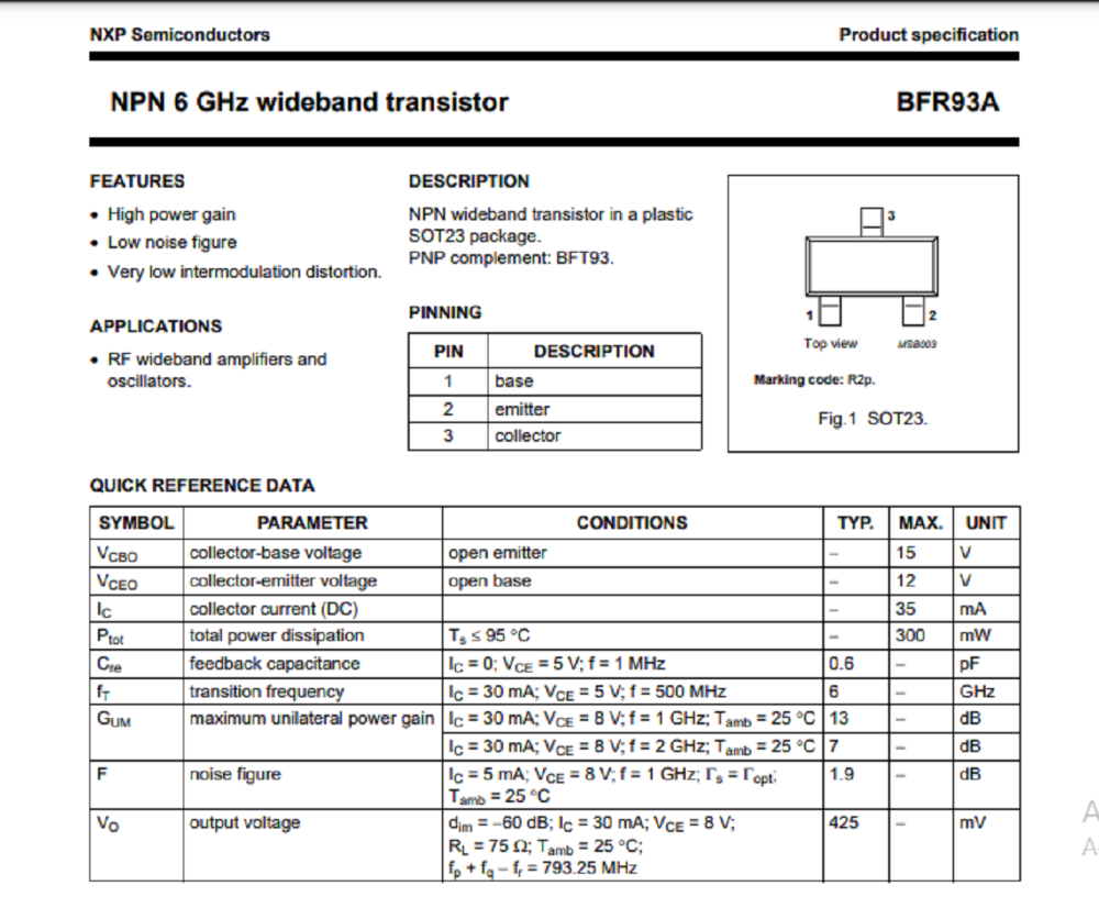 TRANSISTOR BFR93A SOT-23-3