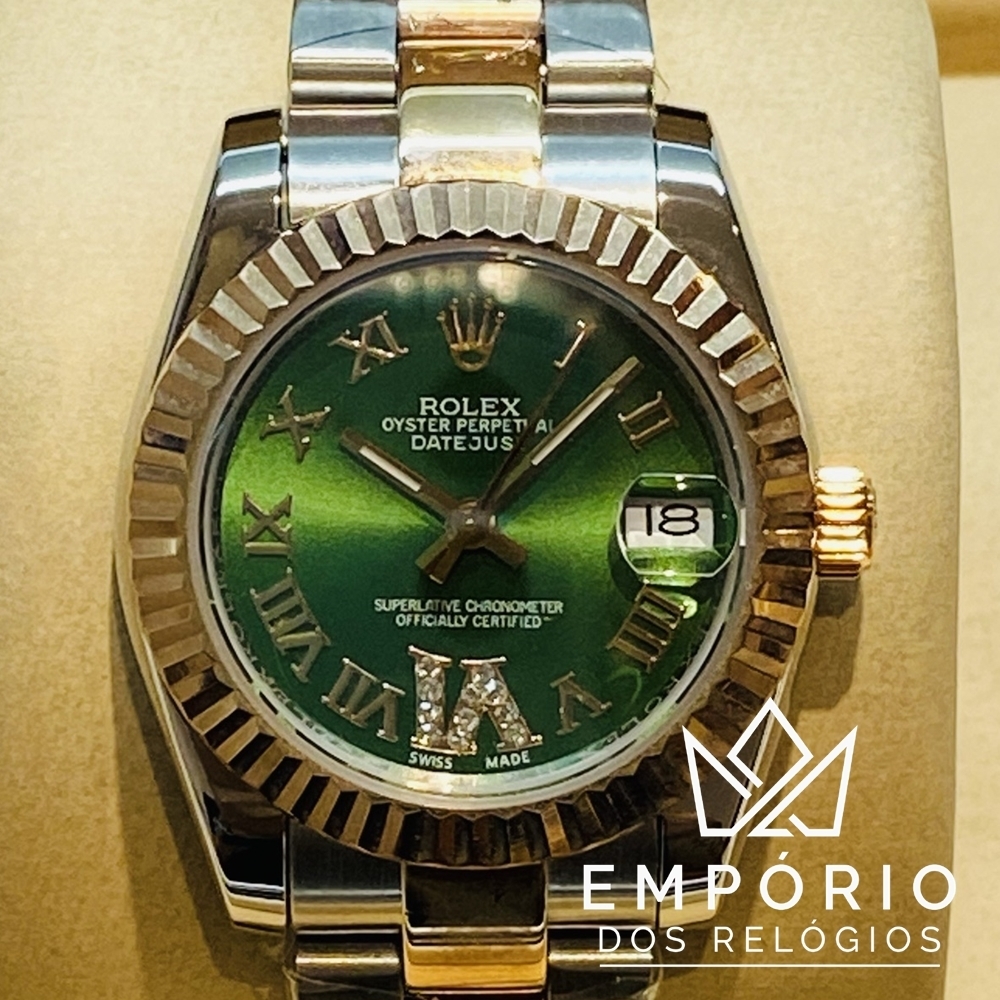 Rolex Datejust 31 Verde Misto Everose Luneta Canelada Romano | Réplicas ...