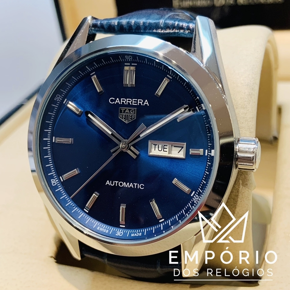 TAG Heuer Carrera Calibre 5 Automático Azul Couro | Réplicas de ...