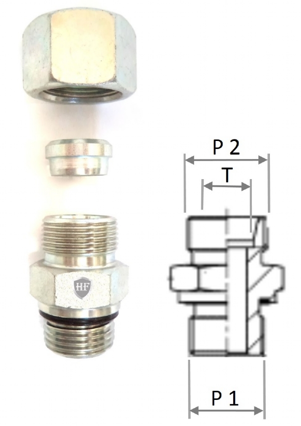 (J3) UNIÃO MACHO 7/8 UNF X M20 T12 PORCA E ANILHA