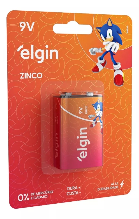 01 Pilha Bateria 9v Zinco Elgin 9 Volts 1 Cartela
