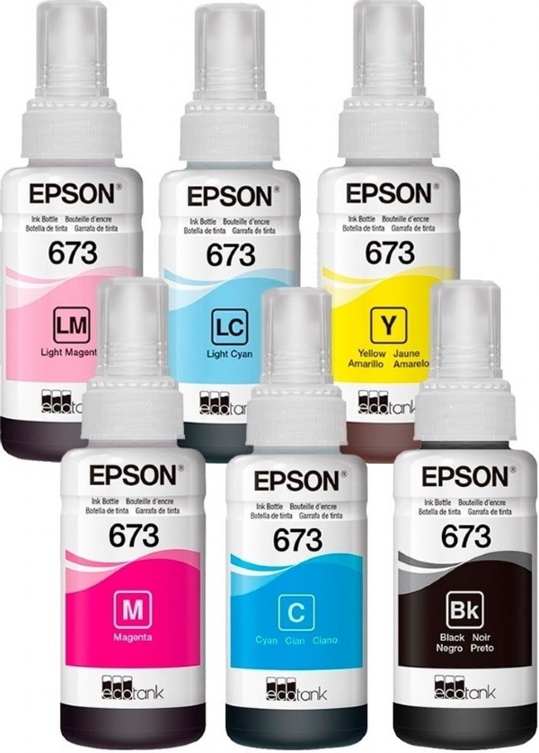 KIT 6 CORES REFIL DE TINTA ORIGINAL EPSON 673 70ML CADA
