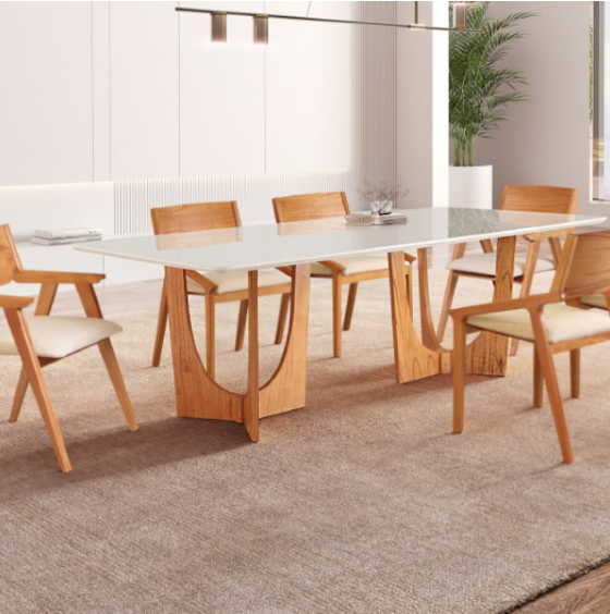 Mesa Rafana Trento 1.80x90 Cinamomo claro Vidro Offwhite