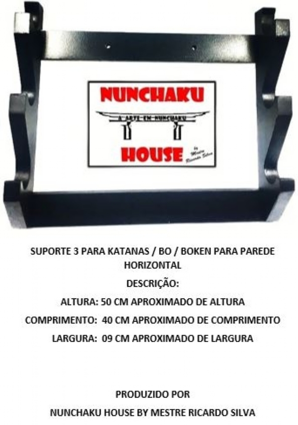SUPORTE 3 DE PAREDE PARA KATANAS / BO / BOKEN HORIZONTAL NUNCHAKU HOUSE