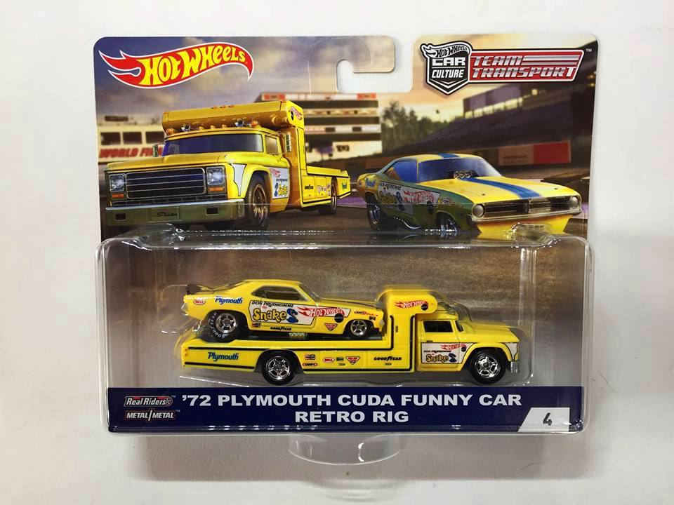 Hot Wheels - 72 Plymouth Cuda Funny Car & Retro Rig - Team Transport