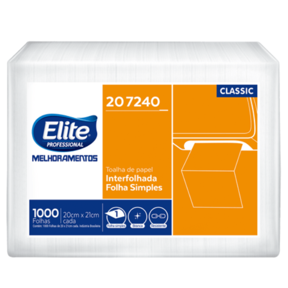 Papel Toalha Interfolhado Folha Simples Elite Classic Com 1.000 Folhas