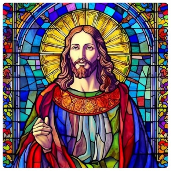 [18939] Pintura com Strass - Jesus Vitral - 30x30 cm full