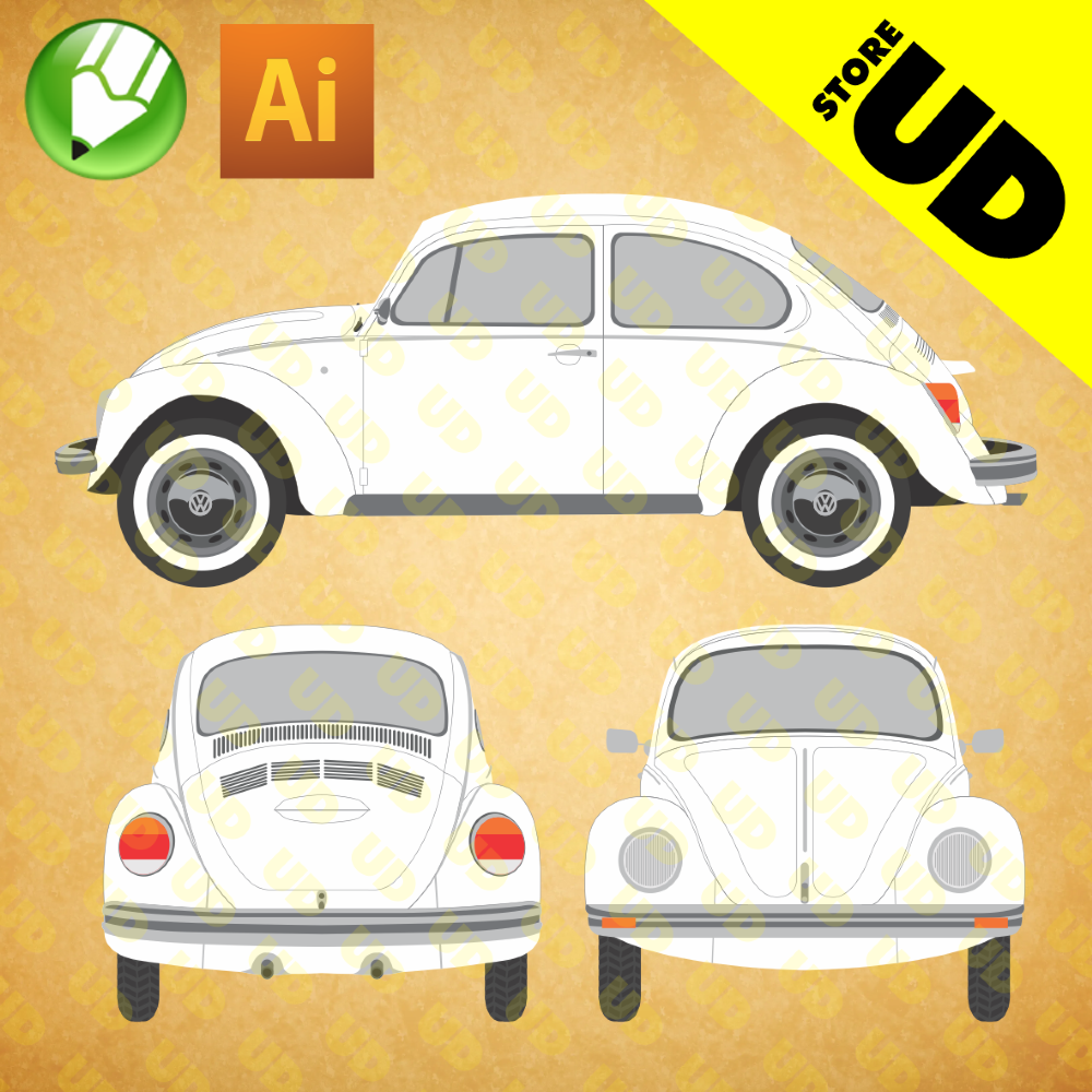 VW Fusca Clássico 1973 em Vetor - Corel e Illustrator
