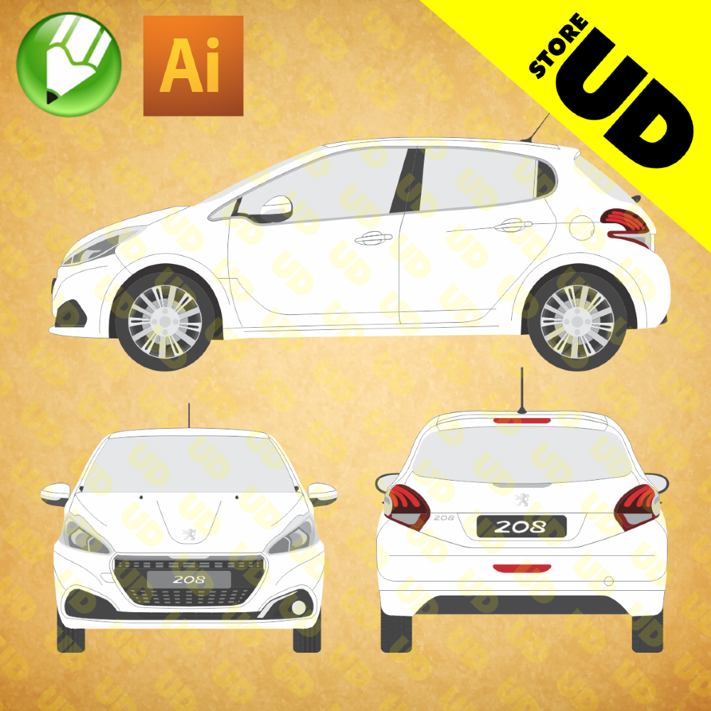Peugeot 208 2016 em Vetor - Corel e Illustrator