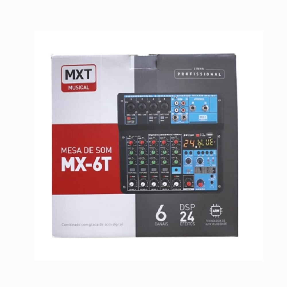 Mesa De Som 6 Canais Bluetooth E Interface Usb 24 Efeitos Mx-6t MXT